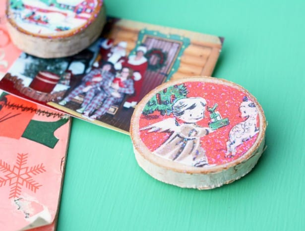 Wood Slice Christmas Magnets From Cards - Mod Podge Rocks