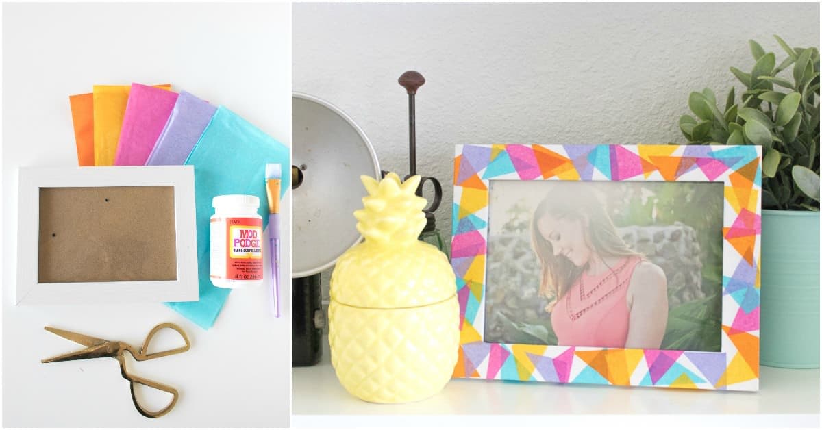 Colorful Geometric Frame Using Tissue Paper - Mod Podge Rocks