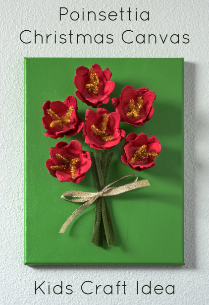Christmas Poinsettia Canvas Craft for Kids - Mod Podge Rocks