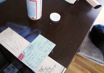 Decoupage Desk Makeover with Postcards - Mod Podge Rocks