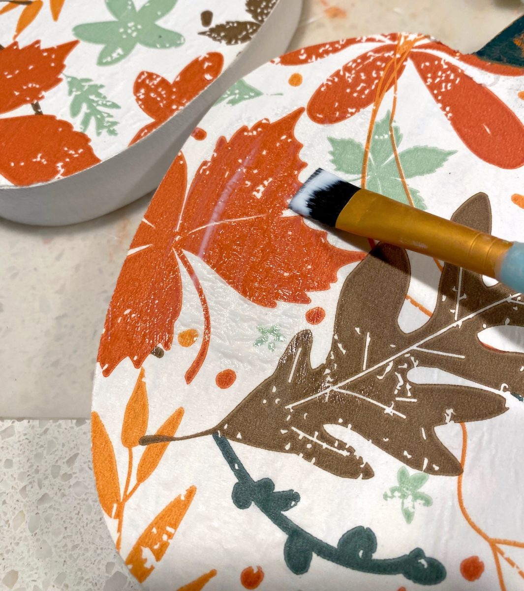 Wood Pumpkin Decor With Autumn Napkins Mod Podge Rocks