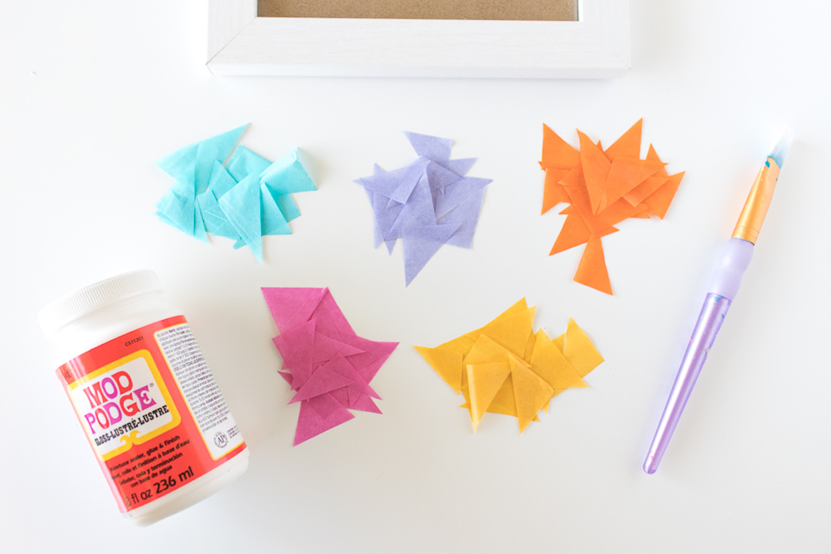 Colorful Geometric Frame Using Tissue Paper - Mod Podge Rocks